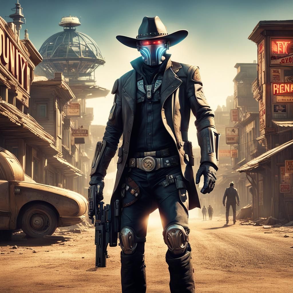 Futuristic, Old Western, Whole Casino City,Bright Signs in City, Cyborg ...