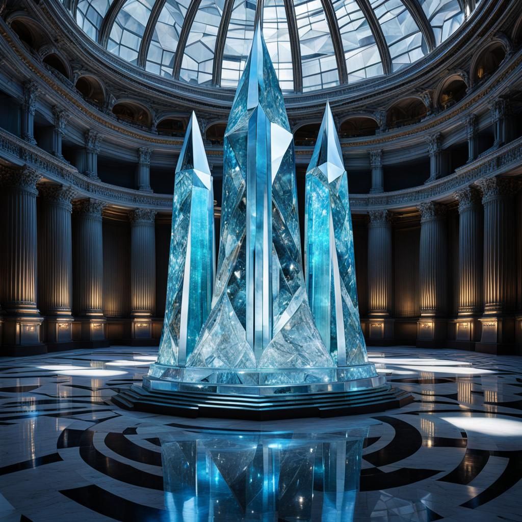 Double Exposure: suspended glowing shining intense Diamond Crystal ...