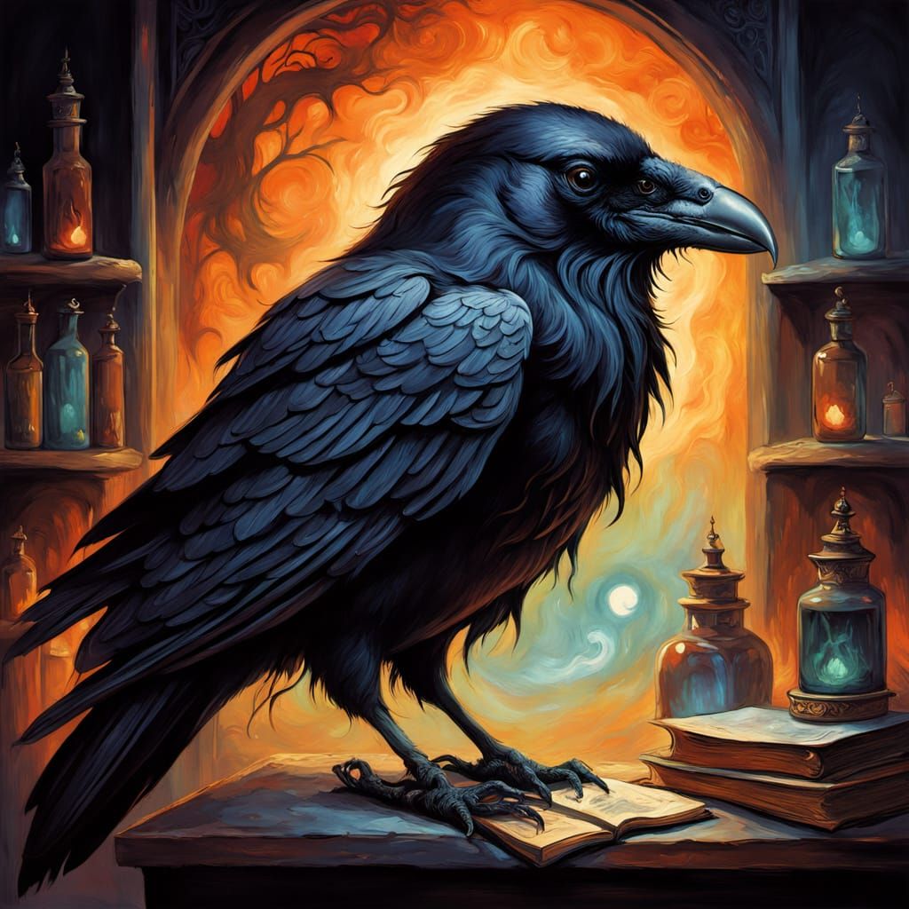 Merlin the wizard in his study, - Mystical Oil Painting of M...