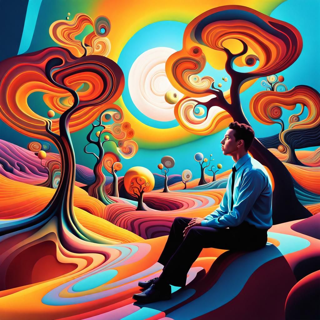 Surrealist Dreamscape with Swirling Colors and Twi... - AI Art