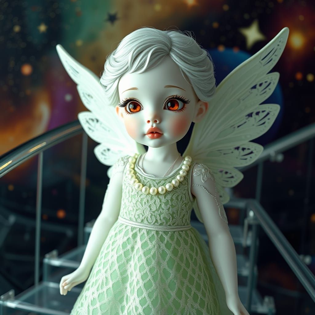Hyper realistic very beautiful angel with luminous white skin, huge ...