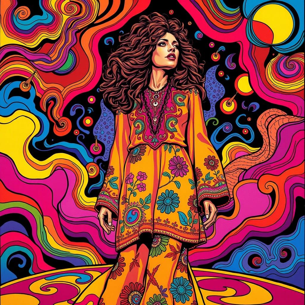 Psychedelic Goddess in Bold, Expressive Lines - AI Art