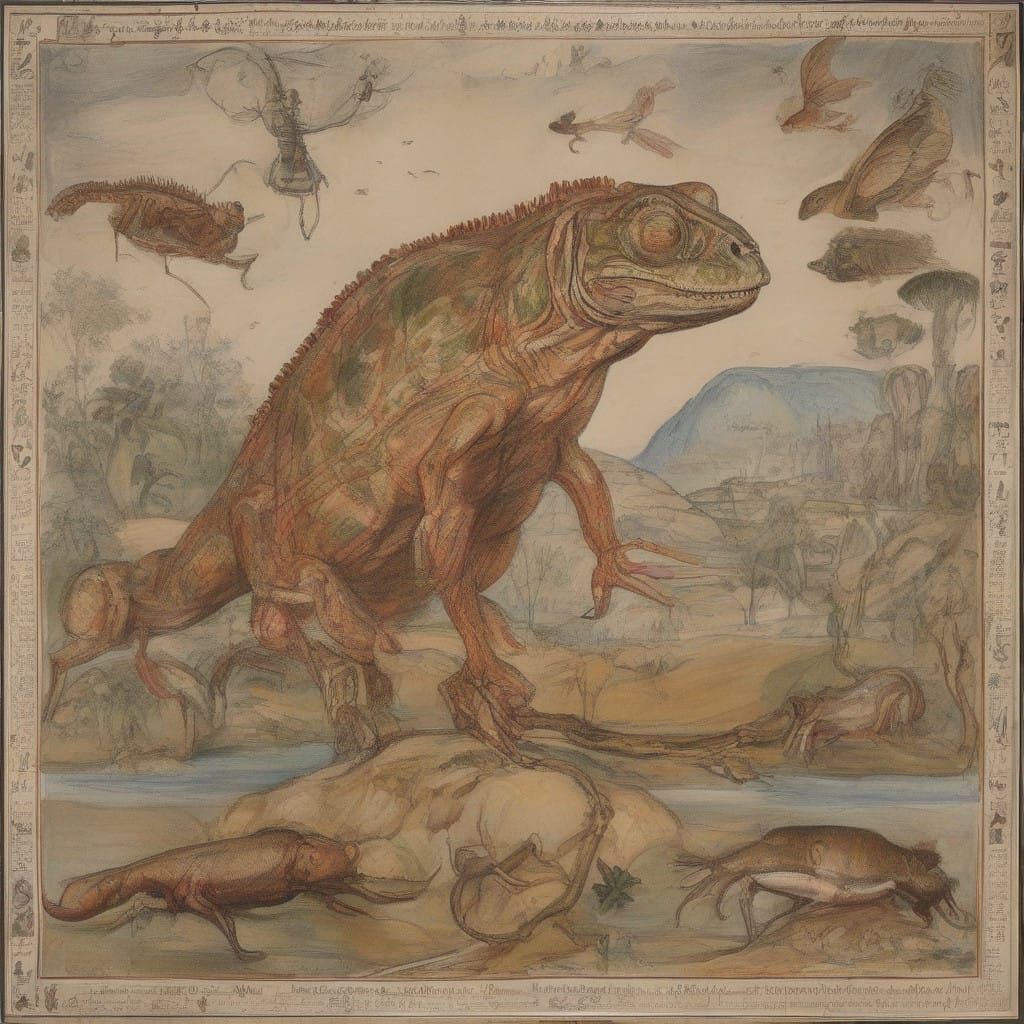 Martian Researchers Examine Ancient Creatures in a... - AI Art