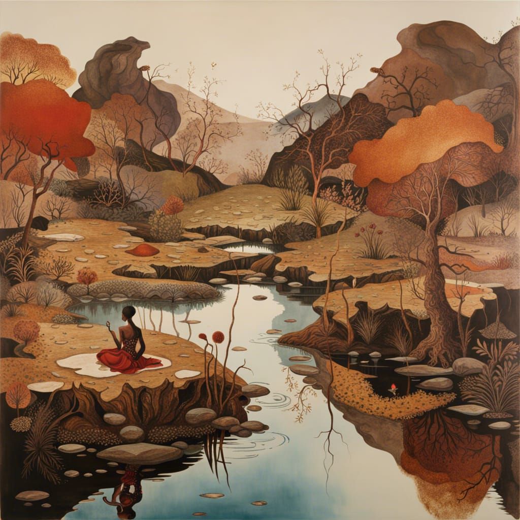 By Wangechi Mutu ,landscape of Tranquil Lakes Reflections (SDXL Artist Study) - AI Generated ...