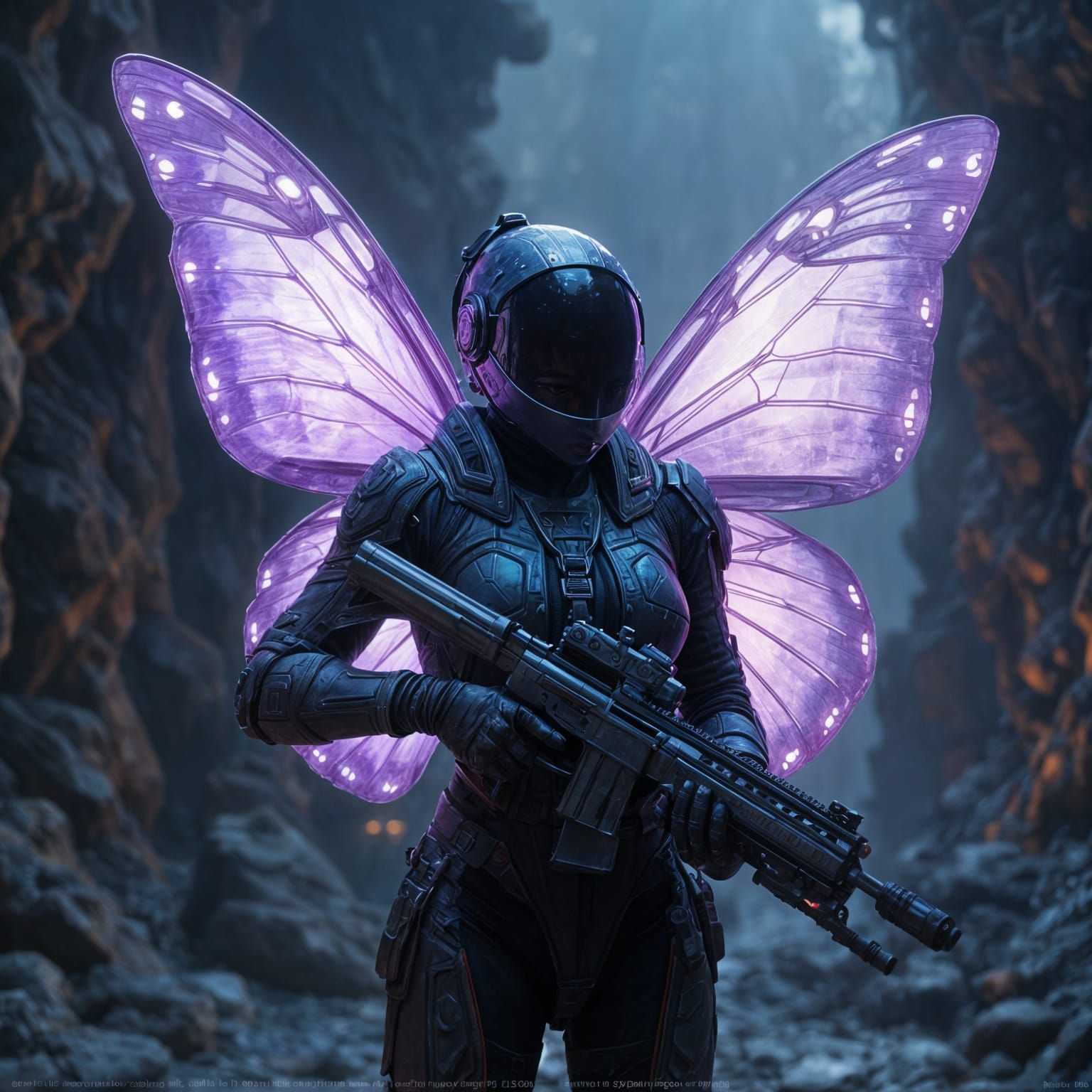 Butterfly gunner - Cyberpunk Butterfly Gunner in Vibrant, I...