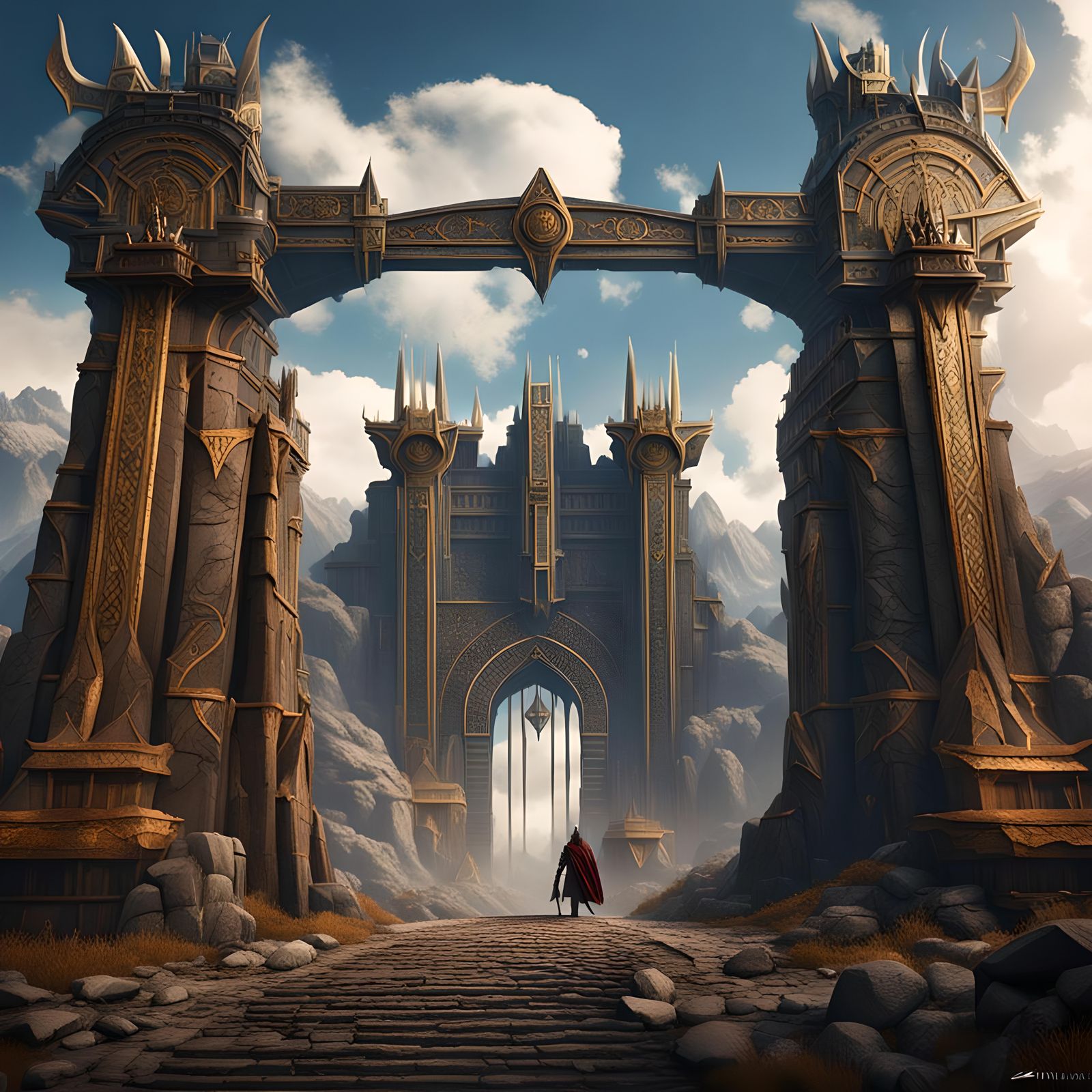 Valhalla gates Infront of it heimdall the gatekeeper stands ready to ...