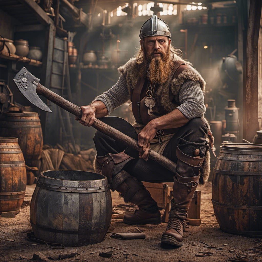 Incredible hyper realistic photograph of a Viking with a large battle ...