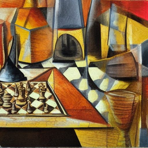 The Chess Board #1 - Cubist Masterpiece: Chess Board in Smok...