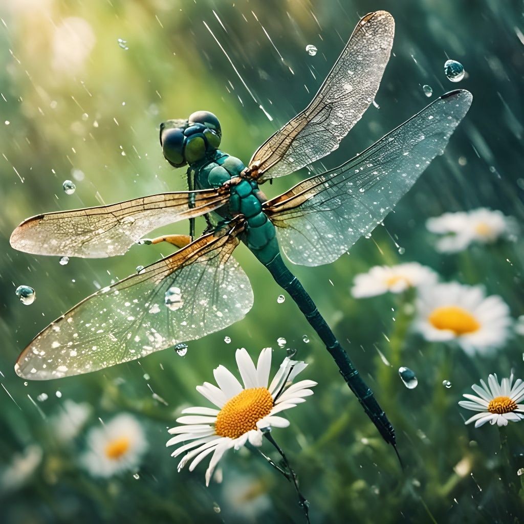 Dragonfly in the Daisies - AI Generated Artwork - NightCafe Creator