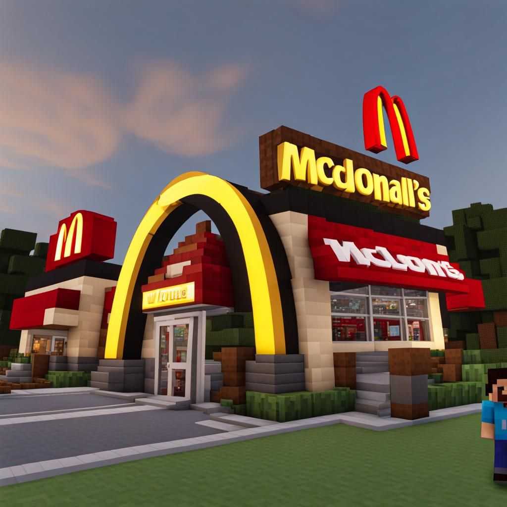 a youtube thumbnail of me at mcdonalds in minecraft with a sign the ...