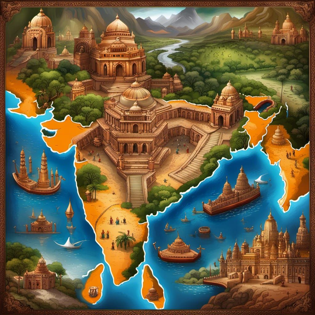 Create a map of India. fill it with things related to Ancient India ...