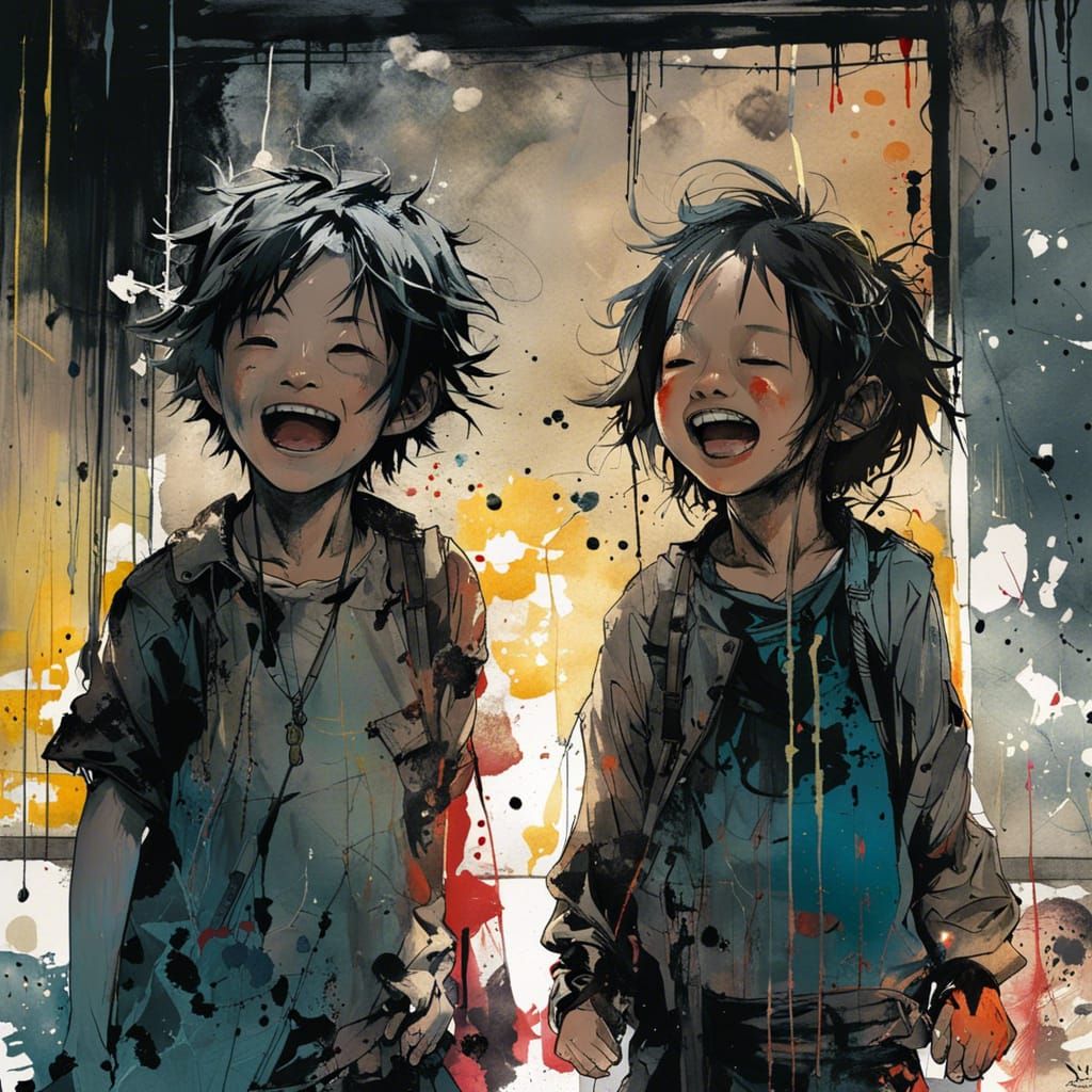 Two cute joyful friends laughing together - AI Generated Artwork ...