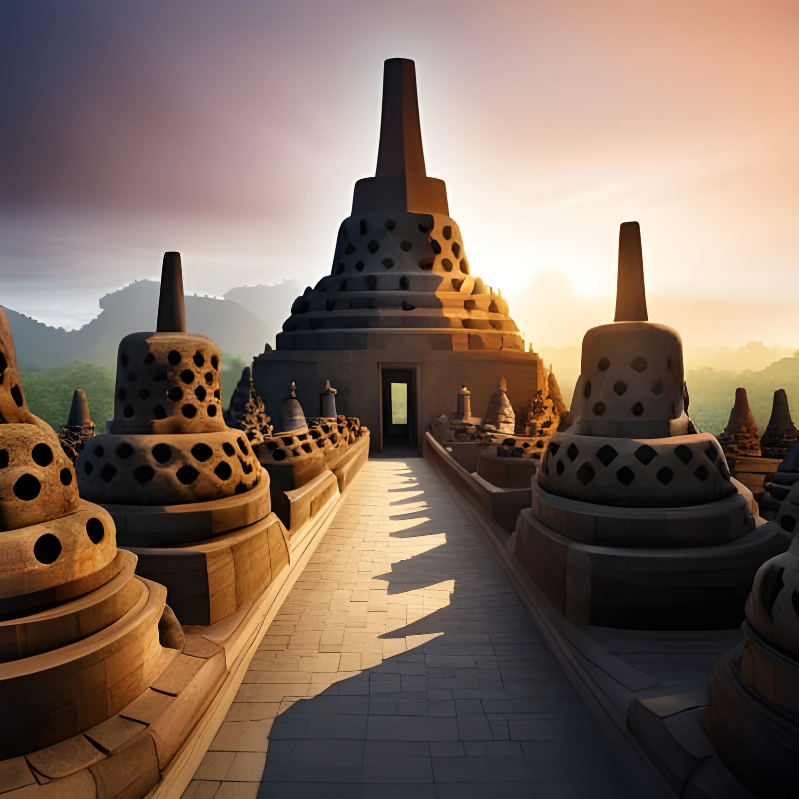 illustration of Borobudur Temple, with a detailed, realistic ,unique ...