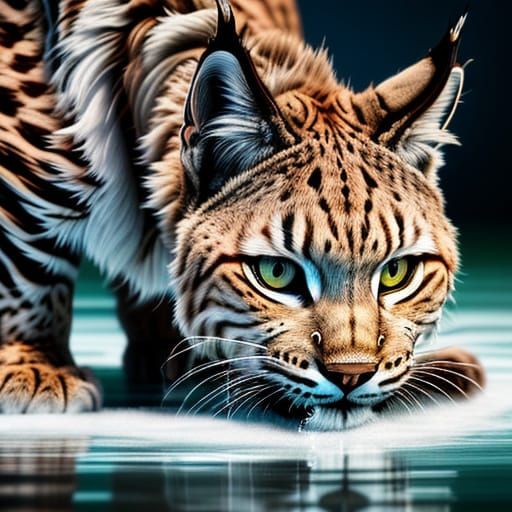 Huge muscular standing Lynx mother licks her newborn baby ...