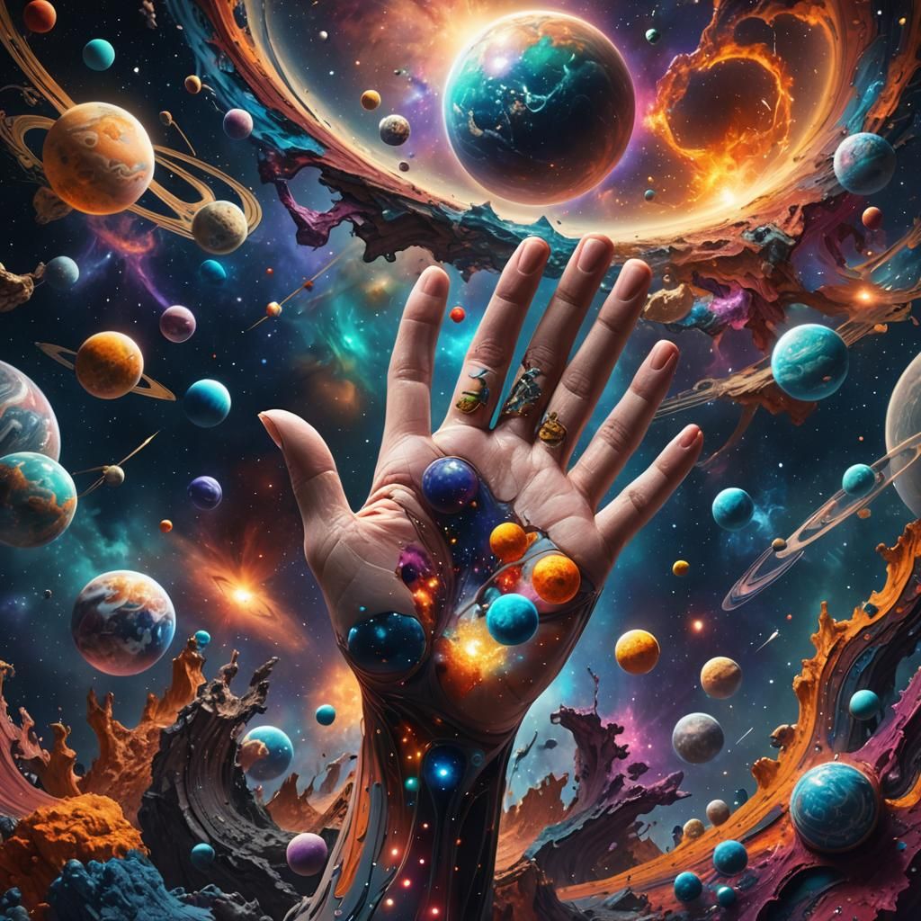 A beautiful hand creating the beautiful, multi-colored universe. - AI ...