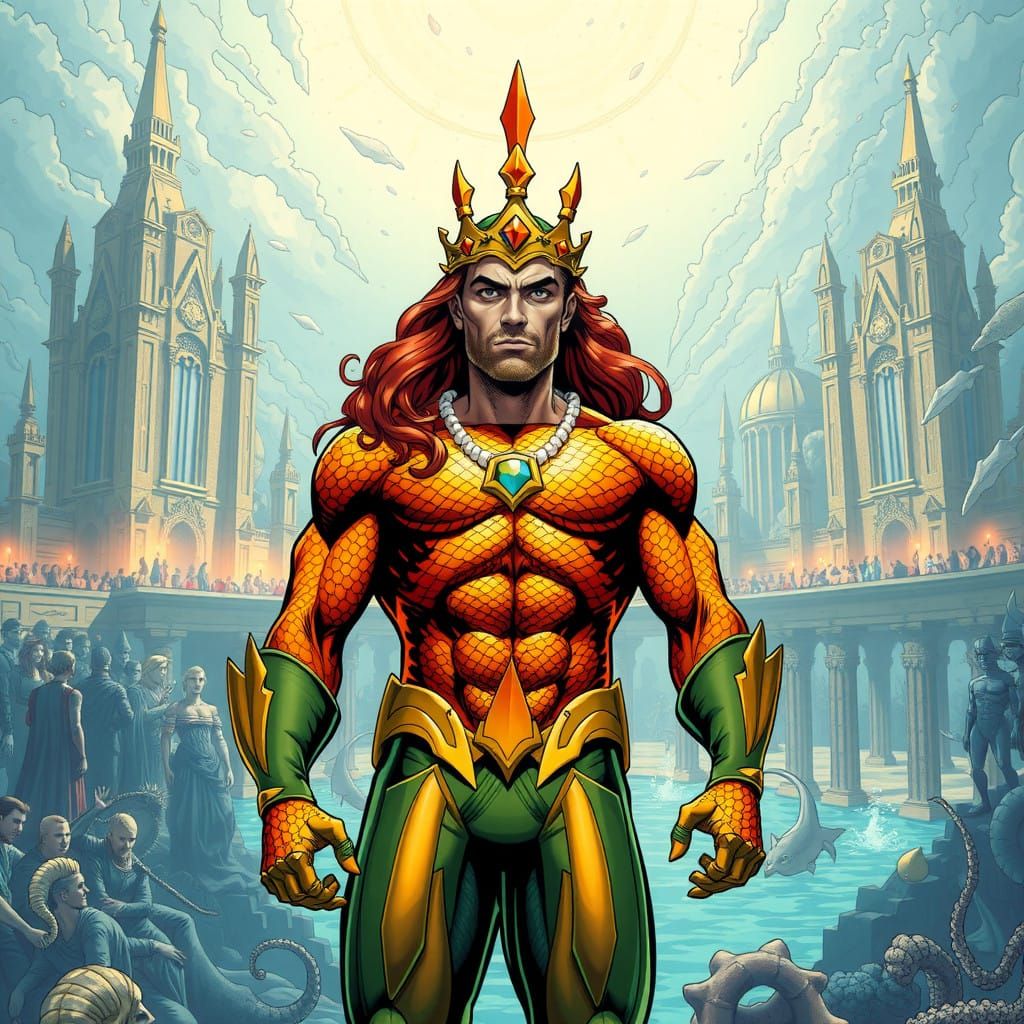 Aquaman Reigns Supreme in Vibrant Atlantis City - AI Art