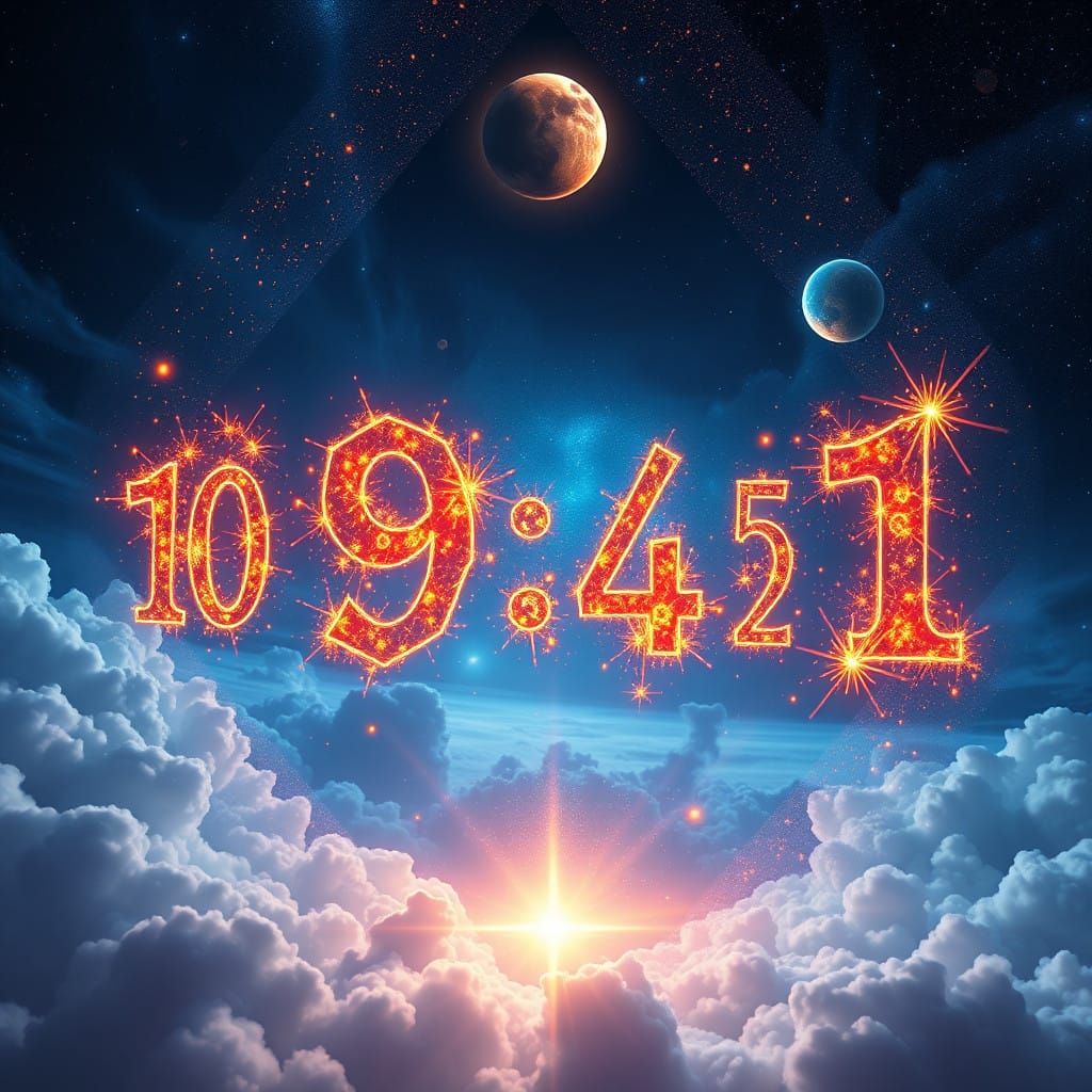 Glowing Celestial Countdown in Vibrant, Electric B... - AI Art