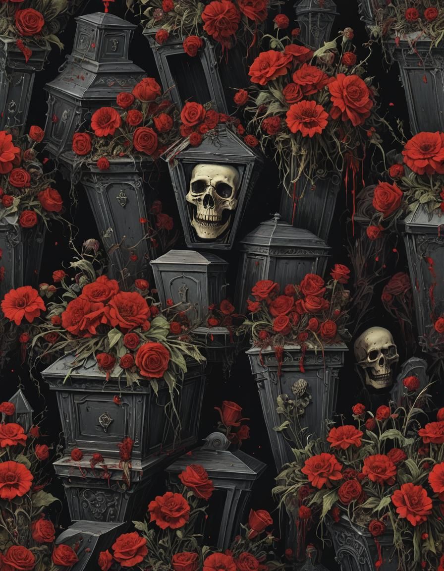victorian funeral death black and red bloody rotting flowers coffin ...