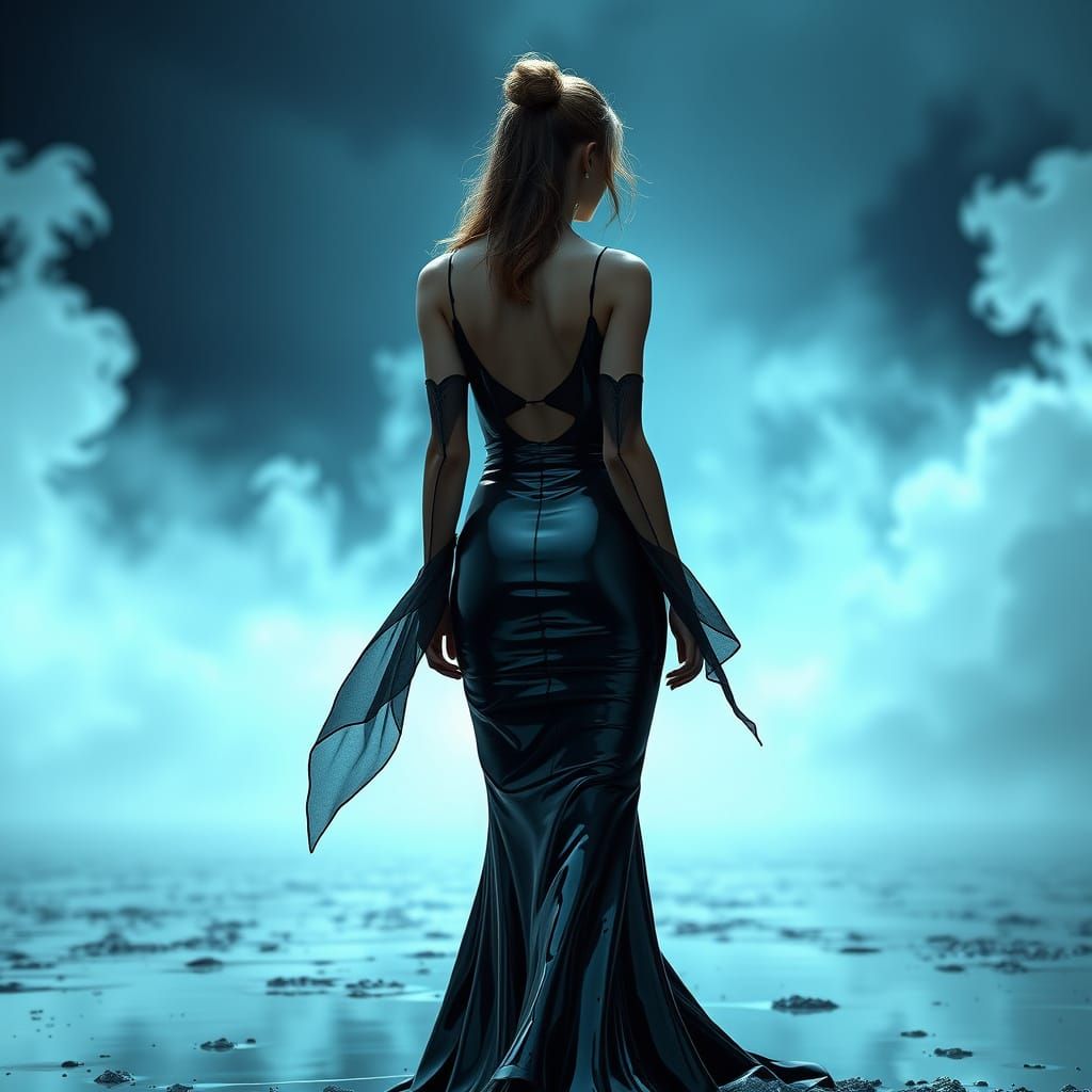Mysterious Woman in Black Latex, Shrouded in Encha... - AI Art