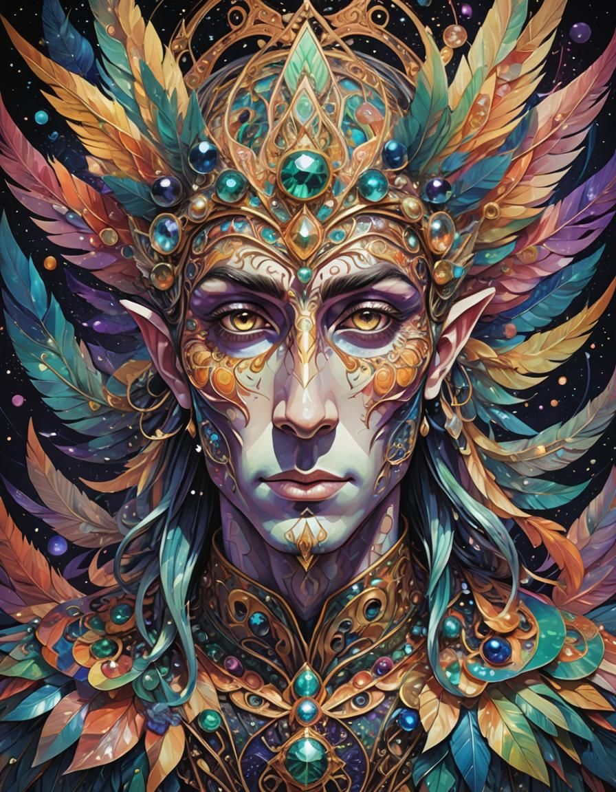 (Hyper detailed anime art of a elf man with angel inspired Venetian ...