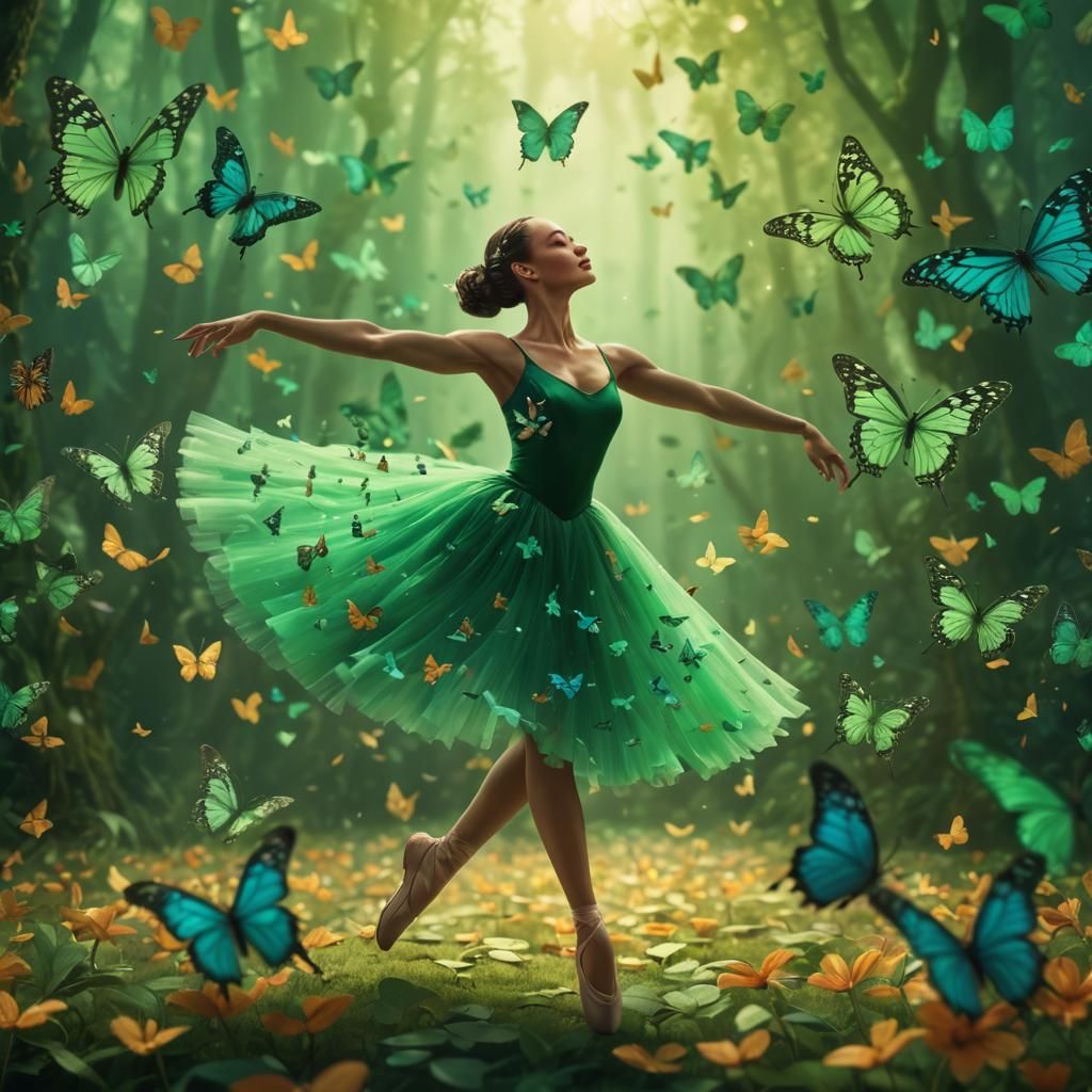 Ballerina in green - Surreal Ballerina in Enchanted Forest