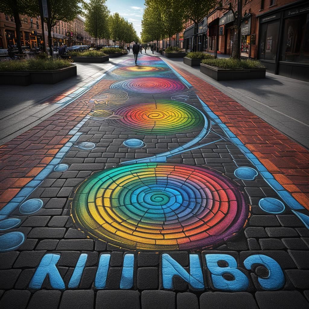 Colorful chalk art on sidewalk - AI Generated Artwork - NightCafe Creator