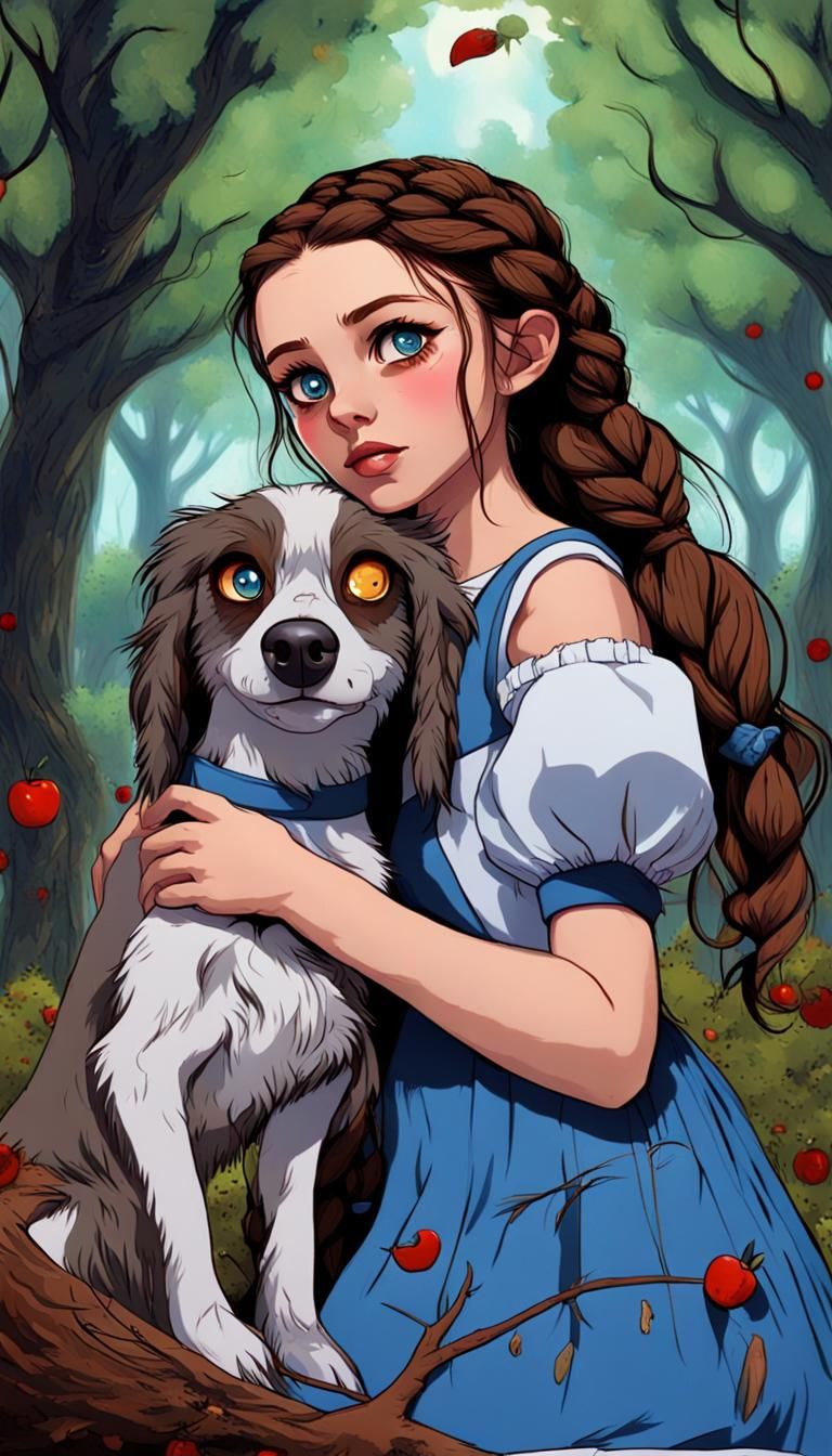 Dorothy Gale in the dark grove of apple trees - AI Generated Artwork ...