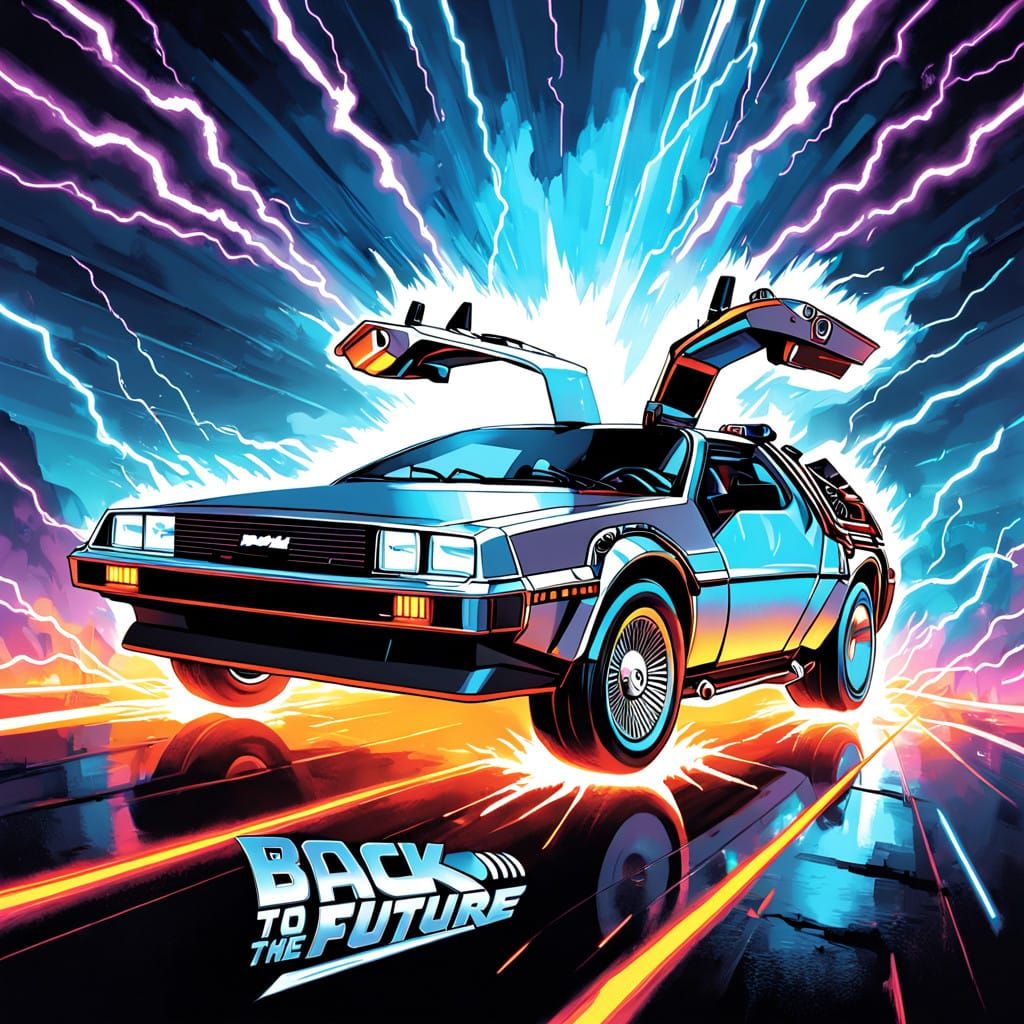 The iconic DeLorean time machine car from the movie 'Back to the Future.'