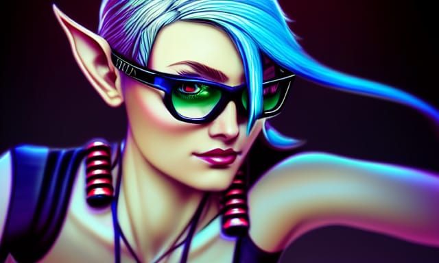 Shadowrun sixth world elf beautiful elf woman, cyberpunk tech glasses ...