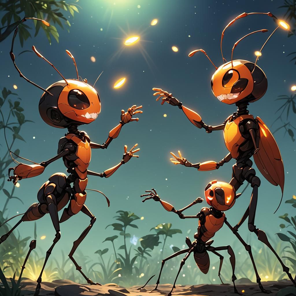 High-five glowing ants - AI Generated Artwork - NightCafe Creator