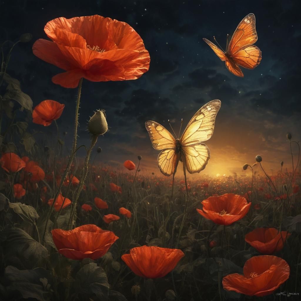 les coquelicots les papillons - AI Generated Artwork - NightCafe Creator