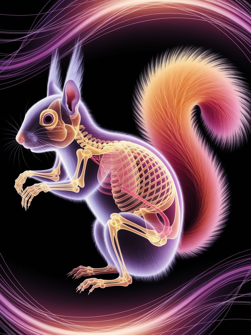 Squirrel in 3D Anatomical Drawing with Xray View i... - AI Art