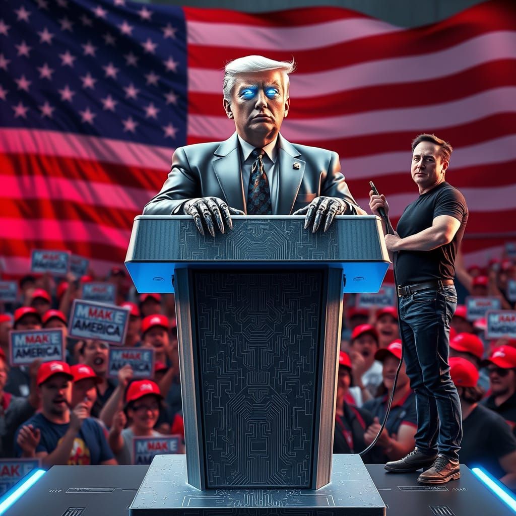 Robotic Trump Delivers Speech to Enthusiastic MAGA... - AI Art