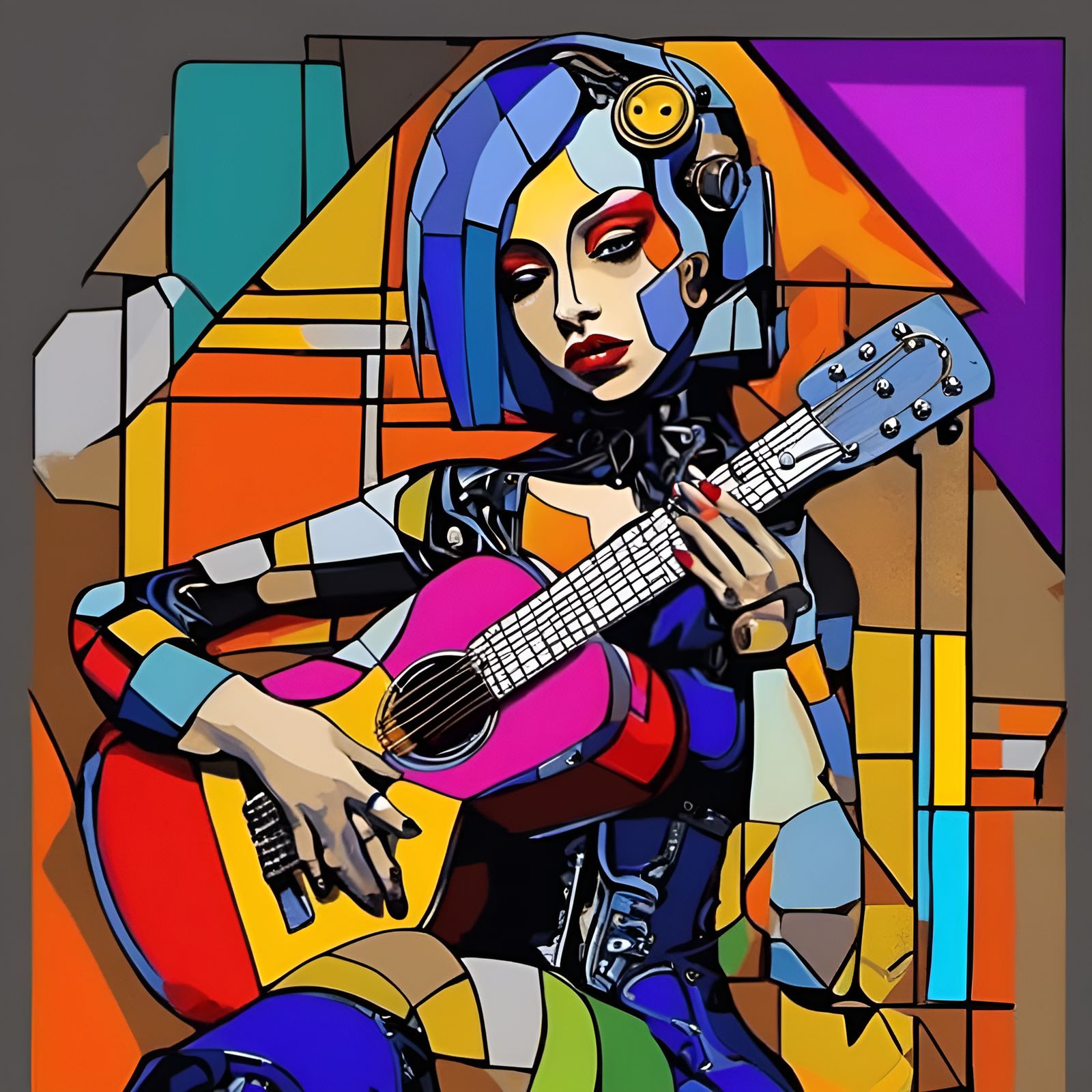 Cyborg Girl Holding a Guitar - AI Generated Artwork - NightCafe Creator