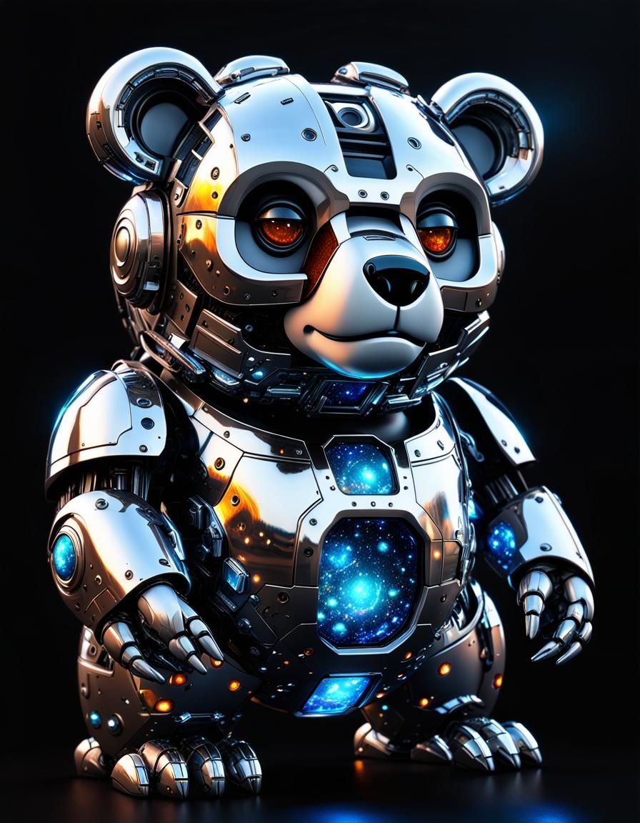 Portrait of a Magical Opalescent Glowing Robotic Chrome Reflective ...