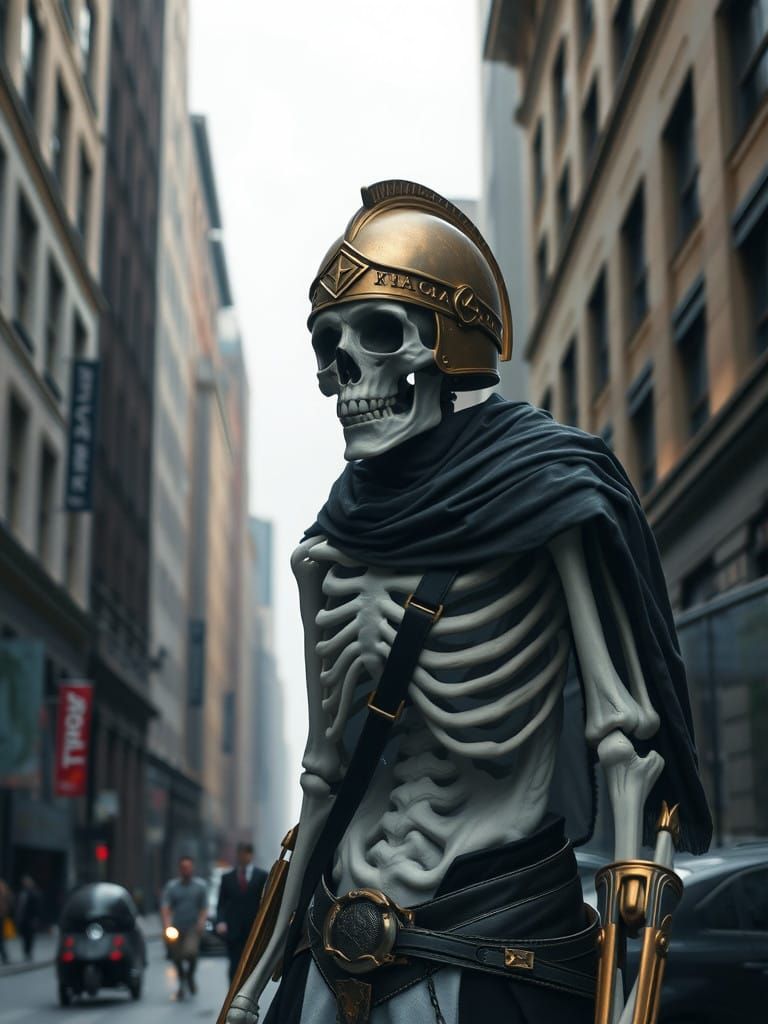 Hyper-Realistic Undead Knight Strolls City Streets... - AI Art