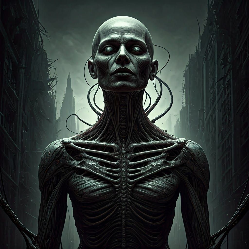 A hyperrealistic Ink and oil picture of a grotesque amalgamation of ...