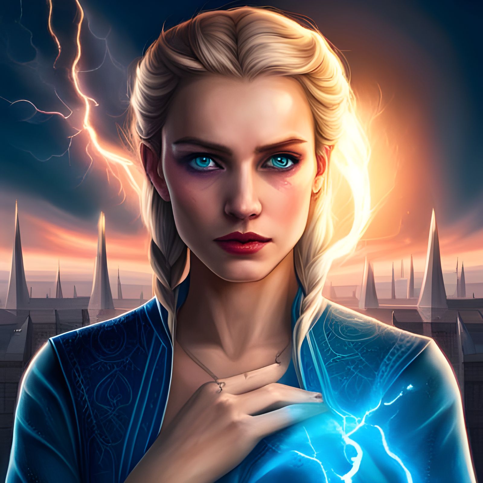 Master of the elements. Lightning cracking on the fingertips, blue ...