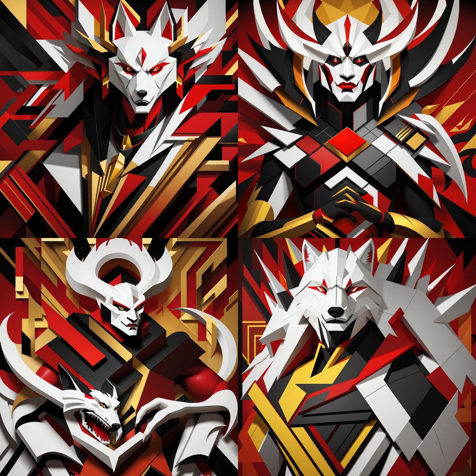 A humanized white wolf god in red black and gold colors - AI Generated ...