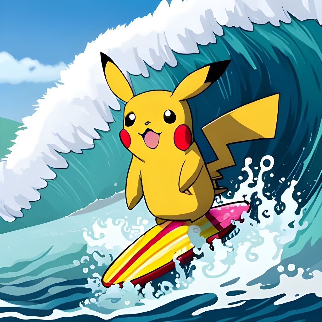 Pikachu surfing on a surfboard - AI Generated Artwork - NightCafe Creator