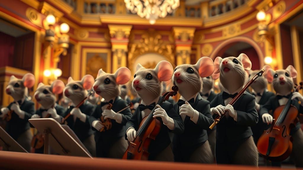Cute CGI Mice Play Classical Symphony on Grand Sta... - AI Art