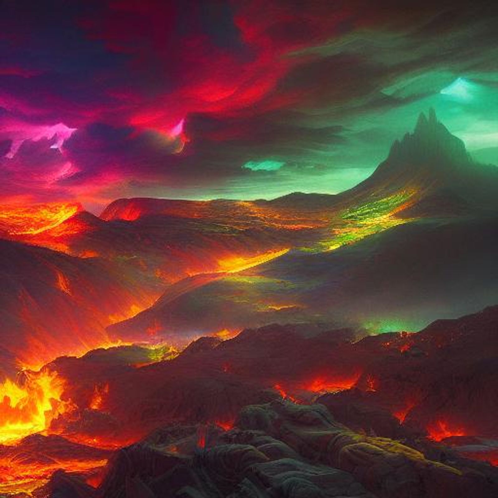High fantasy epic colorful flaming landscape, epic, magnificent, high ...
