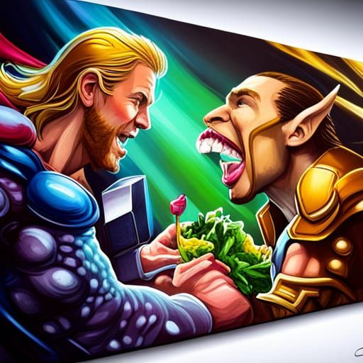 Thor and Loki Laughing: Graffiti Art - AI Art