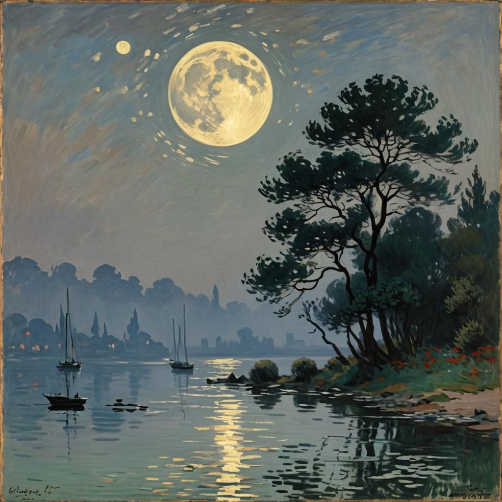 By the light of the silvery moon Claude Monet - AI Generated Artwork ...
