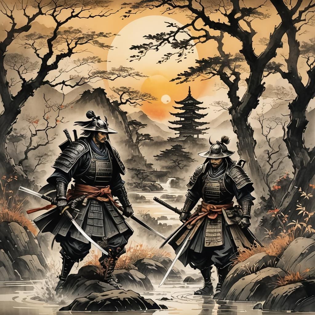 Japanese ink drawing, - AI Generated Artwork - NightCafe Creator