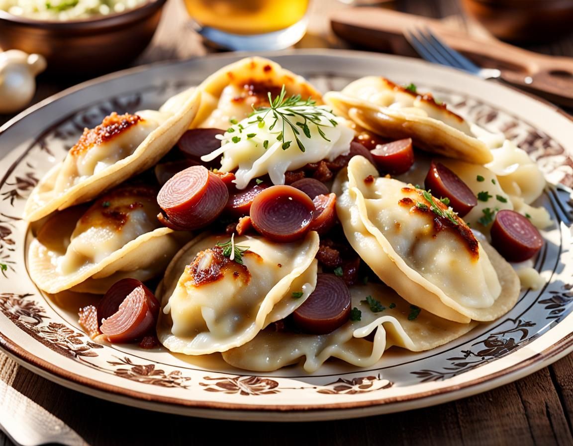 Polish Pierogi and Kielbasa - AI Generated Artwork - NightCafe Creator