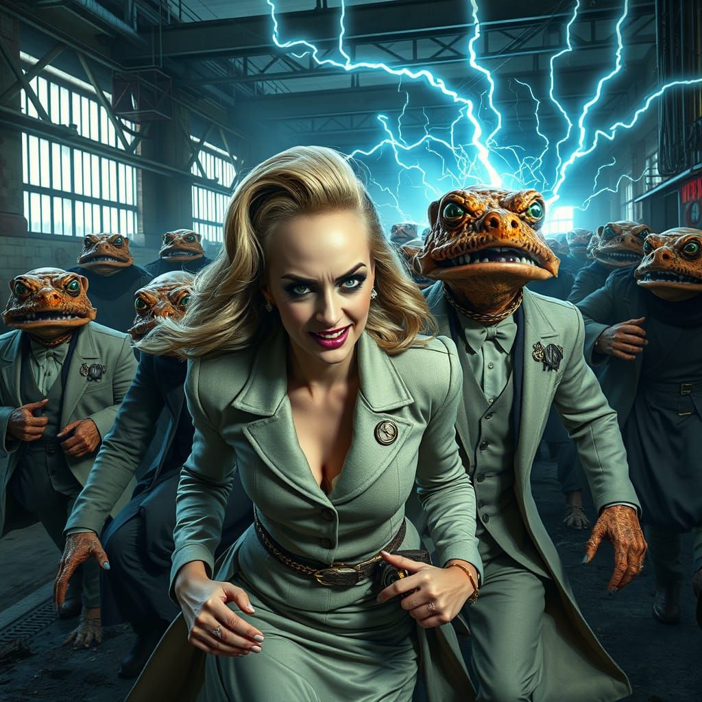 Frantic Woman Fleds Desolate Industrial Zone with ... - AI Art