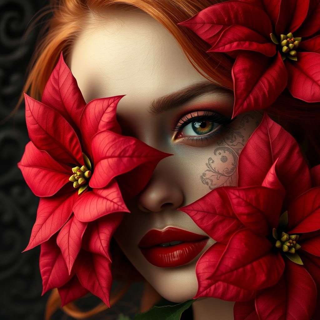 Ethereal Lady with Poinsettia in Stylized Digital ... - AI Art