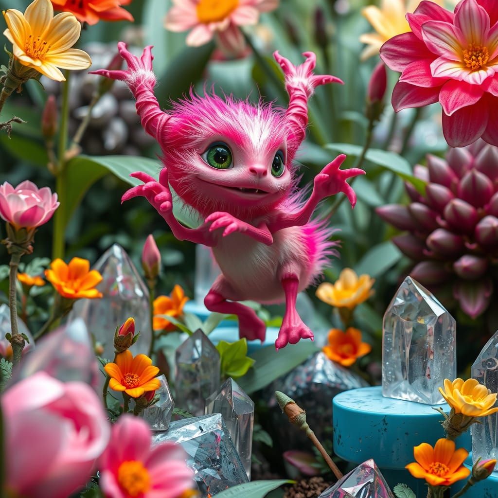 Pink Berry Monster Foo - Whimsical Pink Foo Dog in Fantastic...