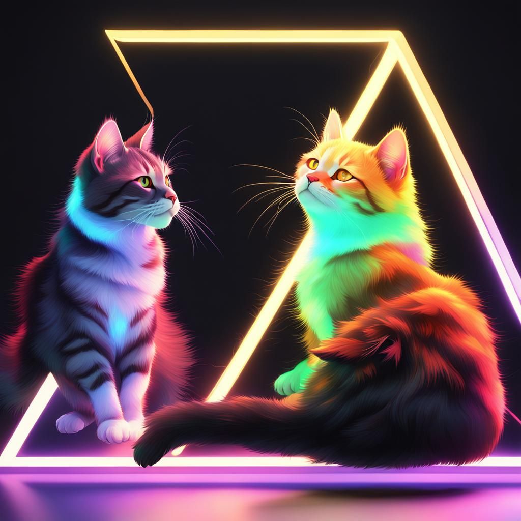 Neon cats - Glowing Neon Cats in Triangular Formation